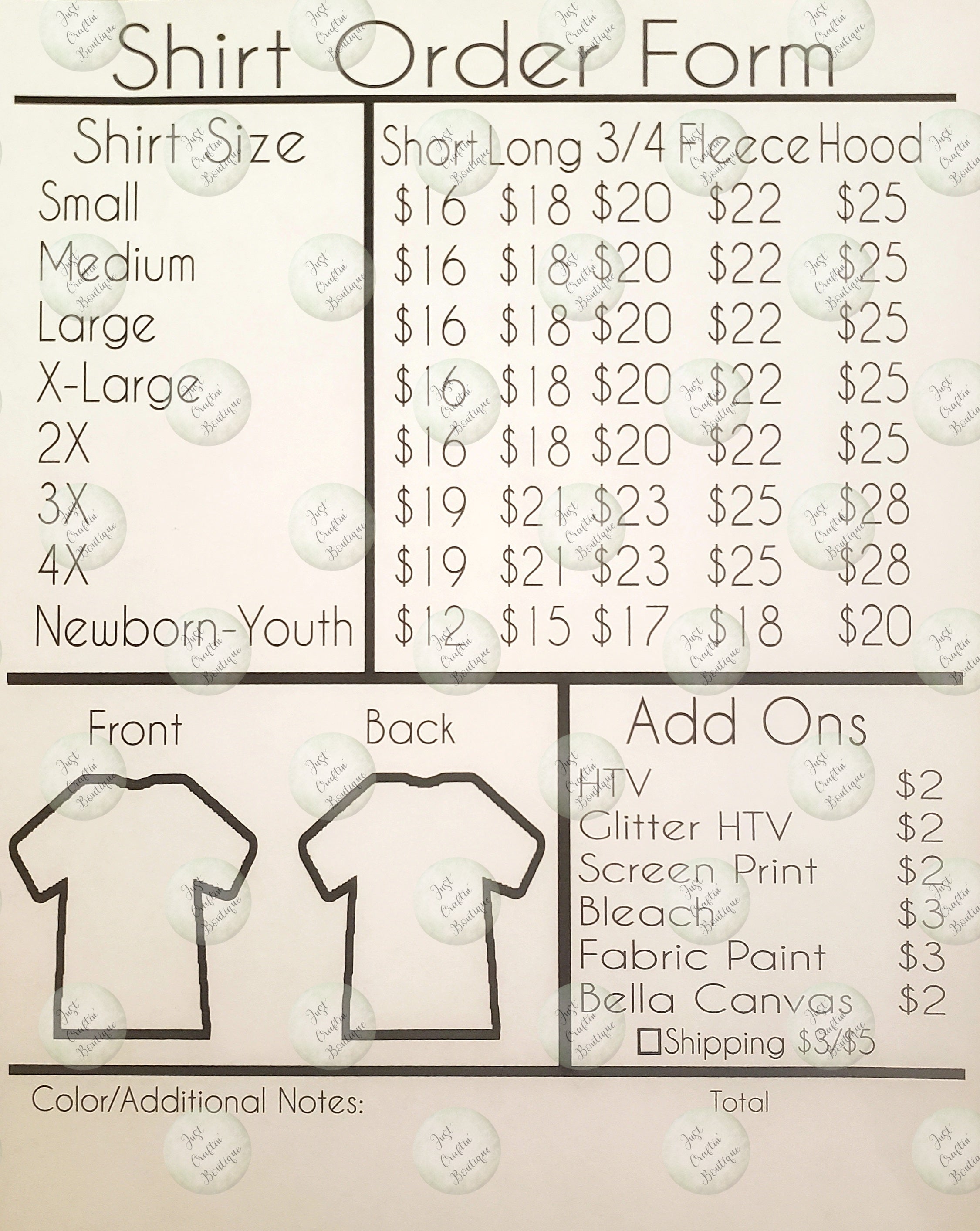 T-Shirt Order Form / Digital File – Just Craftin' Boutique